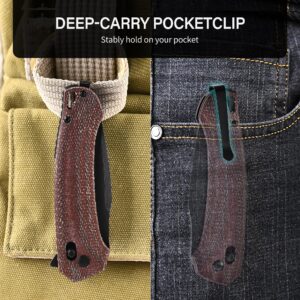 Cohesion Pocket Knives & Folding Knives - D2 Steel Blade Micarta Handle Reversible Pocket Clip, EDC Knife for Camping