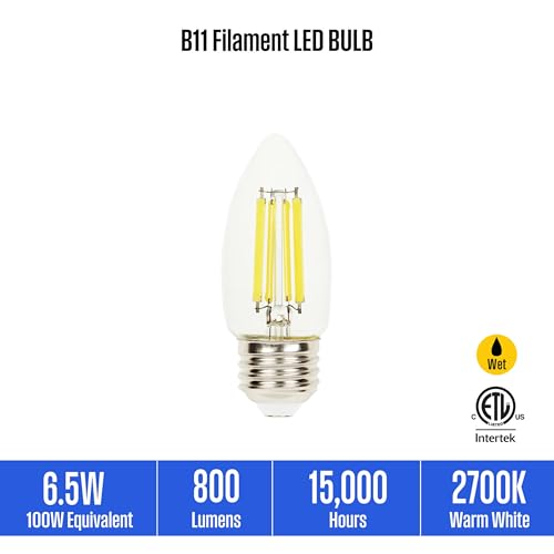 Westinghouse 5309020 6.5 Watt (100 Watt Equivalent) B11 Dimmable Clear Filament LED Light Bulb, Medium Base, 6 Pack