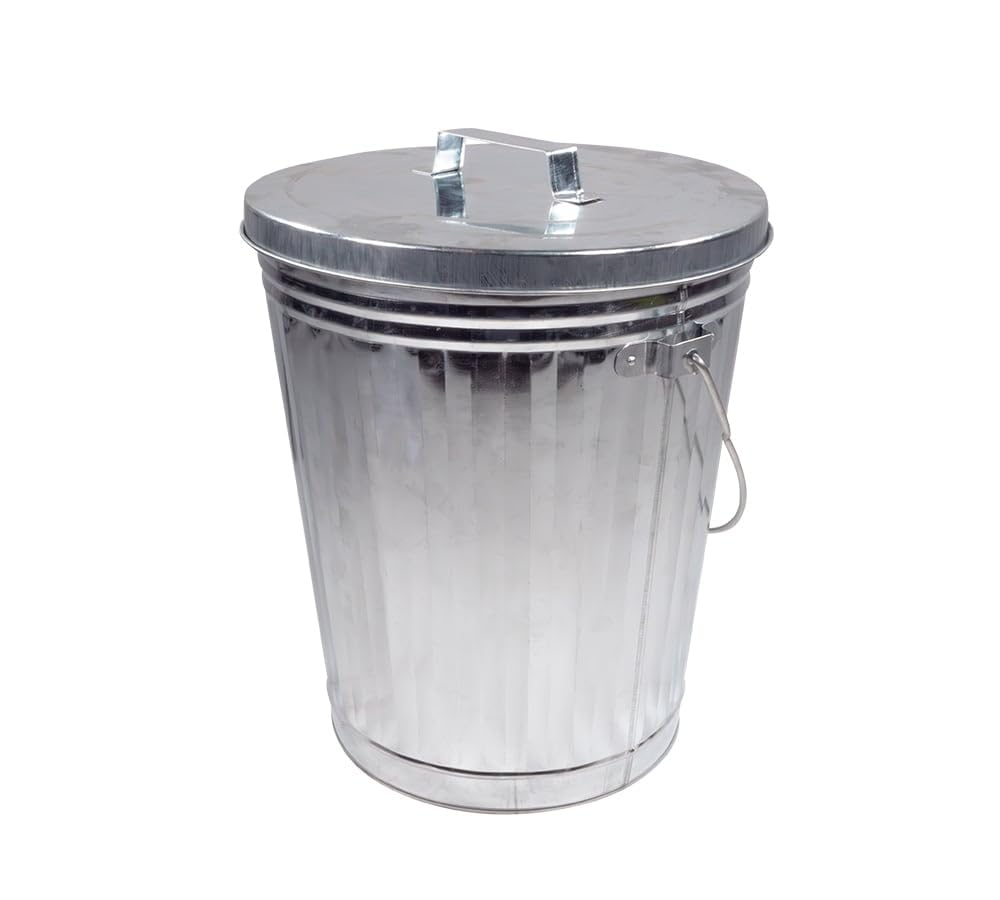 Mytee Products Galvanized Trash Can w/Lid Ideal for Trailers - 6 Gallon Steel Mounted Small Outdoor Garbage Can for Home, Office, Bathroom, Kitchen - Fire and Heat Resistant