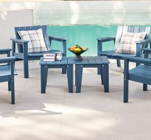 SERWALL Adirondack Chair Set, Includes Adirondack Chairs Set of 4 and 2 Piece Outdoor Side Table- Navy