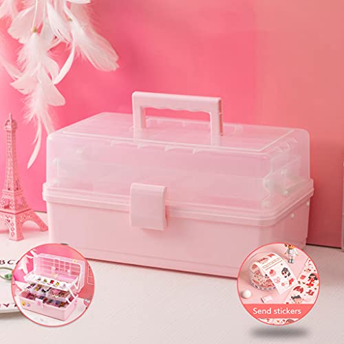 YS0911 For Creative Pink Plastic Storage Box With Handle Multi Layers Kids Children Hair Accessories Container Bin Portable Multipurpose Jewelry Art Crafts Organizer Kids Hair Container