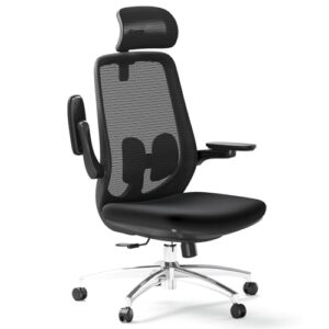 LarkLeaves Big and Tall Office Chair, High Back Desk Chair with Flip-Up Arms, Home Office Chair with Adjustable Lumbar Support and Headrest, Ergonomic Office Chair with Thick Cushion for Long Hours