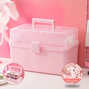 YS0911 For Creative Pink Plastic Storage Box With Handle Multi Layers Kids Children Hair Accessories Container Bin Portable Multipurpose Jewelry Art Crafts Organizer Kids Hair Container