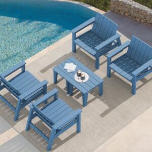 SERWALL Adirondack Chair Set, Includes Adirondack Chairs Set of 4 and 2 Piece Outdoor Side Table- Navy