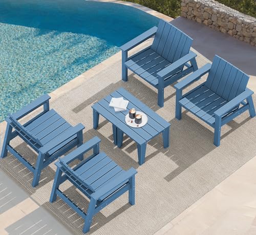 SERWALL Adirondack Chair Set, Includes Adirondack Chairs Set of 4 and 2 Piece Outdoor Side Table- Navy