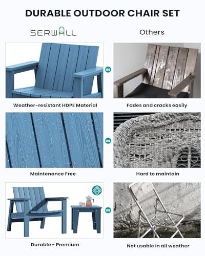 SERWALL Adirondack Chair Set, Includes Adirondack Chairs Set of 4 and 2 Piece Outdoor Side Table- Navy