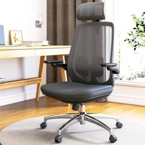 LarkLeaves Big and Tall Office Chair, High Back Desk Chair with Flip-Up Arms, Home Office Chair with Adjustable Lumbar Support and Headrest, Ergonomic Office Chair with Thick Cushion for Long Hours