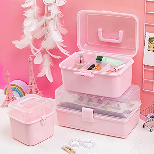 YS0911 For Creative Pink Plastic Storage Box With Handle Multi Layers Kids Children Hair Accessories Container Bin Portable Multipurpose Jewelry Art Crafts Organizer Kids Hair Container