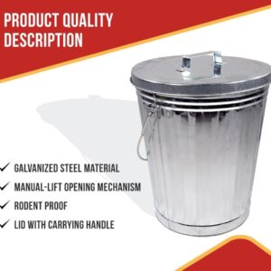 Mytee Products Galvanized Trash Can w/Lid Ideal for Trailers - 6 Gallon Steel Mounted Small Outdoor Garbage Can for Home, Office, Bathroom, Kitchen - Fire and Heat Resistant