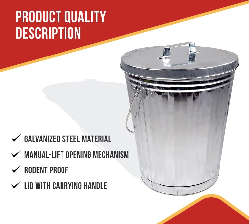 Mytee Products Galvanized Trash Can w/Lid Ideal for Trailers - 6 Gallon Steel Mounted Small Outdoor Garbage Can for Home, Office, Bathroom, Kitchen - Fire and Heat Resistant