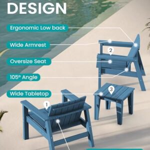 SERWALL Adirondack Chair Set, Includes Adirondack Chairs Set of 4 and 2 Piece Outdoor Side Table- Navy