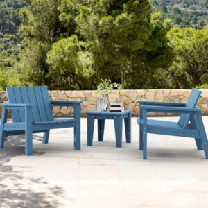 SERWALL Adirondack Chair Set, Includes Adirondack Chairs Set of 4 and 2 Piece Outdoor Side Table- Navy