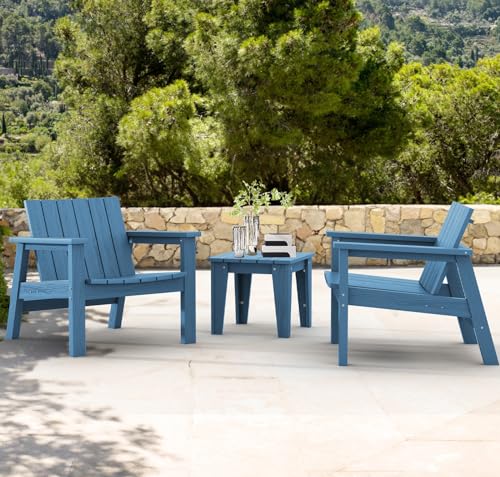 SERWALL Adirondack Chair Set, Includes Adirondack Chairs Set of 4 and 2 Piece Outdoor Side Table- Navy