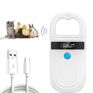 ahanin pet microchip scanner rechargeable universal microchip tag reader 256 data storage usb cable uploading data animal information manager for iso 11784/11785,fdx-b and id64 rfid emid (usb 180)