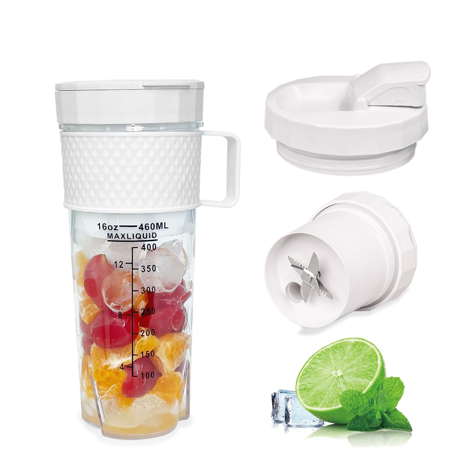 Portable Blender, Yidata Personal 16 Oz Rechargable Smooth Blender with Ultra-sharp Blades Handheld Blender for Travel, Office & Sports (White)