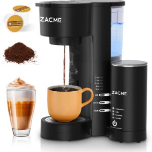 ZACME Single Serve Coffee Maker for K Cups&Ground Coffee with Milk Frother, 3 in 1 Small Single Cup Coffee Machine, 28oz Water Thank, 6 to 14 oz Brew Sizes