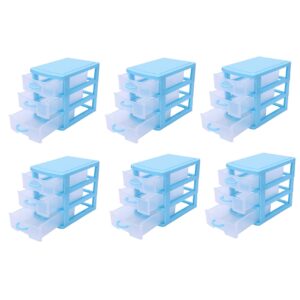 baglaum 6x mini translucent drawer type plastic storage box（blue 3 layers）