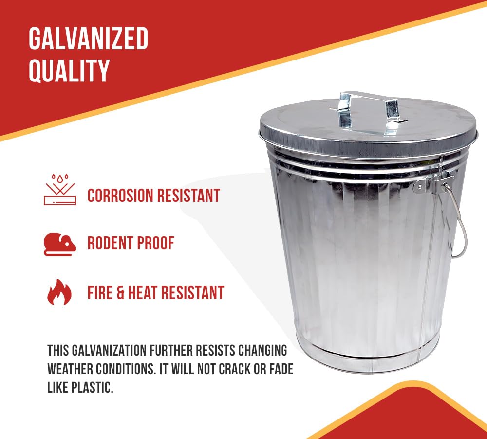 Mytee Products Galvanized Trash Can w/Lid Ideal for Trailers - 6 Gallon Steel Mounted Small Outdoor Garbage Can for Home, Office, Bathroom, Kitchen - Fire and Heat Resistant