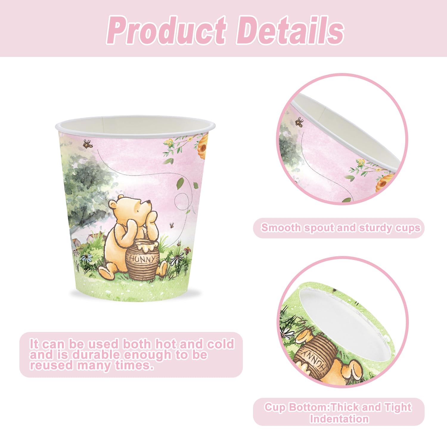 Pink Winnie Baby Shower Party Supplies Classic Bear 1st Party Decorations for Kids Girls Birthday Neutral the Pooh Themed Plates Napkin Cups Disposable Tableware Set Serves 20 Guests