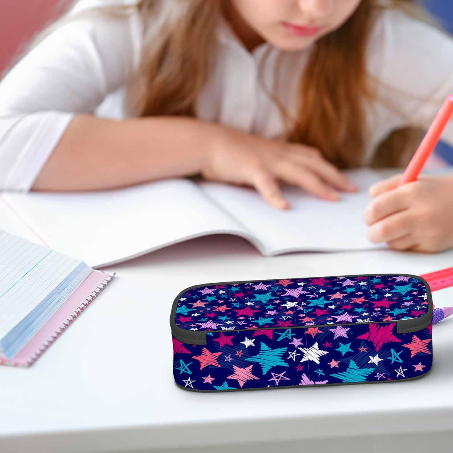 Xuwenz Colorful Stars Pencil Case Woven Stars Purple Blue Red Pencil Bag Pouch Box Organizer for College School Students Boy Girl