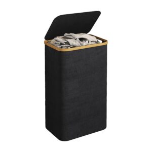 laundry hamper with lid, 90l (23gal) large large clothes hamper with removable bag and bamboo handles, tall hamper with lid for bedroom and bathroom, black