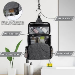 Portable Shower Caddy Dorm, Hanging Shower Bag for Camping Drain from Bottom - College Dorm Room Essentials for Guys Mesh Shower Tote Bag with Hook - Travel Men Women, Gray