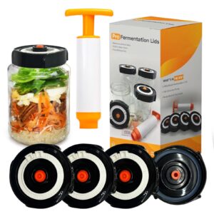 fermenter lids - home fermentation kit with 4 wide mouth fermenting lids with airlocks, oxygen extraction pump, ideal for sauerkraut, kimchi, pickles & fermented vegetable