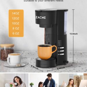 ZACME Single Serve Coffee Maker for K Cups&Ground Coffee with Milk Frother, 3 in 1 Small Single Cup Coffee Machine, 28oz Water Thank, 6 to 14 oz Brew Sizes