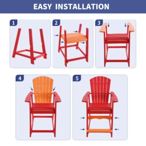 VSMKSJ Tall Adirondack Chair, HDPE Adirondack Chair with Footrest,Outdoor Patio Bar Stools for Lawn, Balcony, Backyard, Poolside (Red, 2pcs)