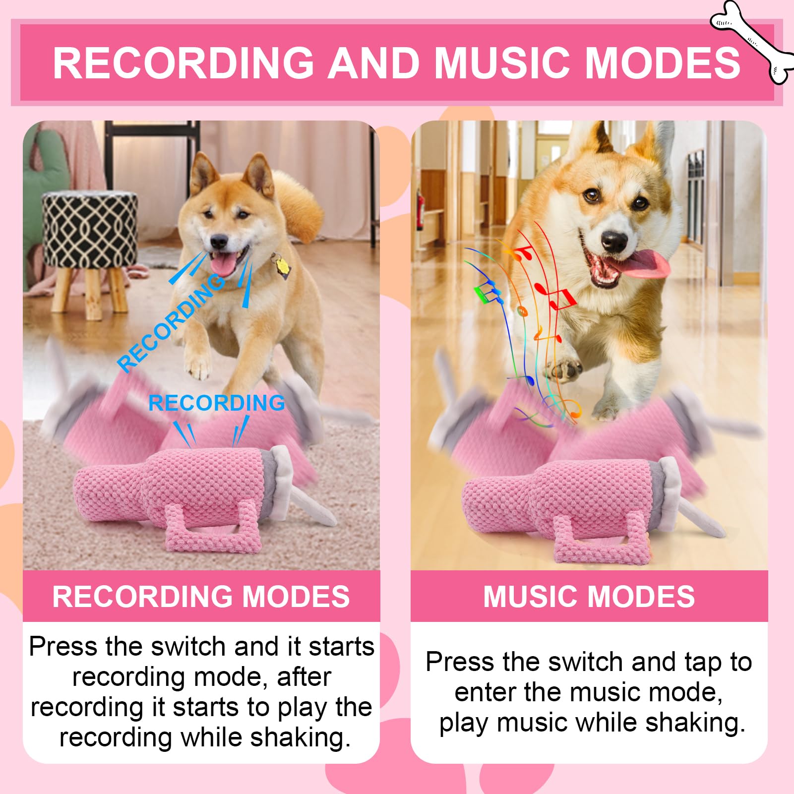 BABORUI Active Moving 2 in 1 Interactive Dog Toys, Tumbler Jumping Squeaky Dog Toys to Keep Them Busy, Plush Toy with Recording and Music Modes for Small/Medium/Large Dogs