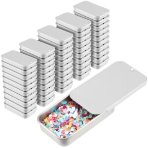 taicheut 50 pcs slide top tin small, 6 x 3.4 x 1.1 cm metal slide top tin rectangular sliding lid tin box bulk for lip balm, jewelry, candies, crafts storage