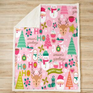 Feelyou Kids Pink Merry Christmas Fleece Throw Blanket 40"x50" Merry Christmas Tree and Snowman Sherpa Blanket for Boys Girls Xmas Plush Blanket Snowflake Holiday Plush Blanket