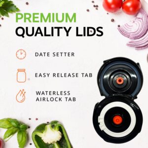 Fermenter lids - Home Fermentation Kit With 4 Wide Mouth Fermenting Lids With Airlocks, Oxygen Extraction Pump, Ideal For Sauerkraut, Kimchi, Pickles & Fermented Vegetable