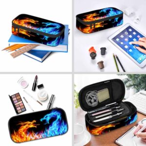 Xuwenz Blue Red Fiery Dragons Pencil Bag Animal Fire Dragon Big Capacity Pencil Case Pencil Pouch Pen Bag School Students Boy Girl