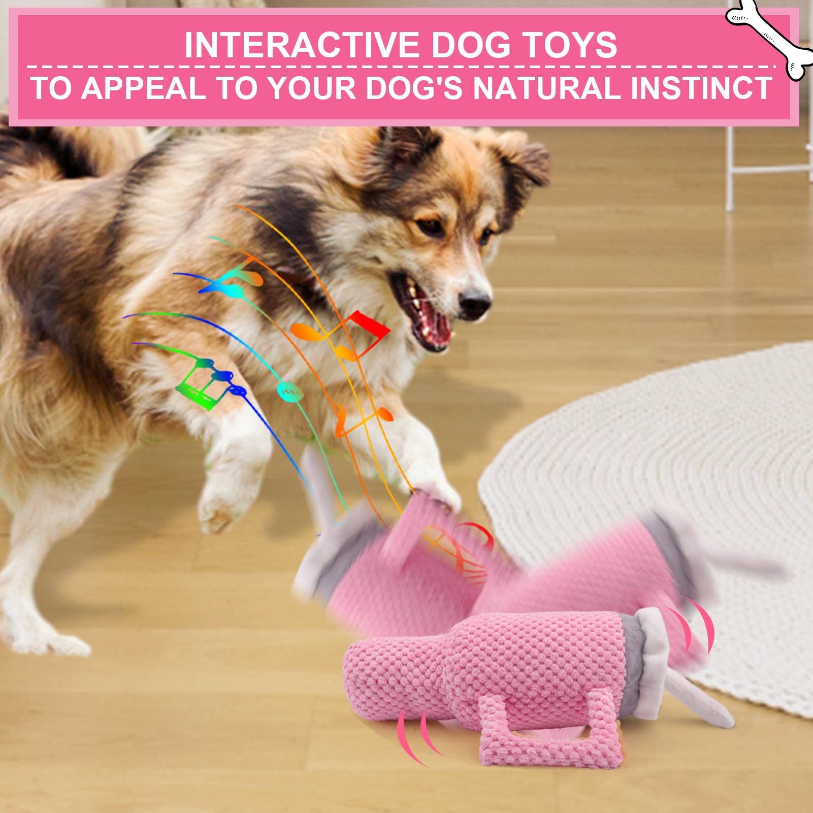 BABORUI Active Moving 2 in 1 Interactive Dog Toys, Tumbler Jumping Squeaky Dog Toys to Keep Them Busy, Plush Toy with Recording and Music Modes for Small/Medium/Large Dogs