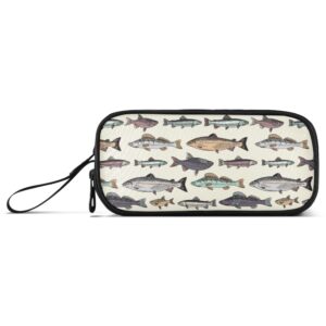 fisyme vintage fish pencil case large capacity pen box makeup pouch holder organizer stationery bag for school office college traval adults