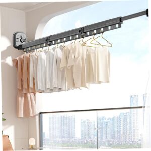 Tri Folding Clothing Rack Suction Cup, Upgraded 3-Fold Retractable Clothes Drying Rack with Suction Cup Clothes Laundry Hanger with Extension Pole Wall Laundry Drying Rack (White, One Paragraph)