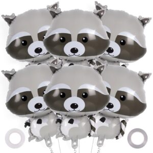 raccoon balloons, 6 pcs cute raccoon foil balloons, cartoon myalr raccoon balloons for woodland animal themed party camping birthday baby shower