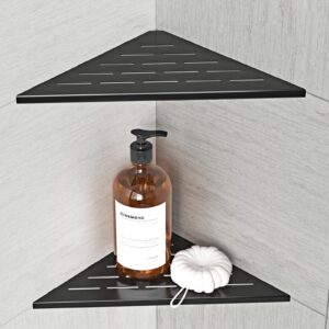 baltes stainless corner shower shelf - 10" black 304 stainless steel floating shower shelves, bathroom shower shelf for tiled wall, no drill,pack of 2