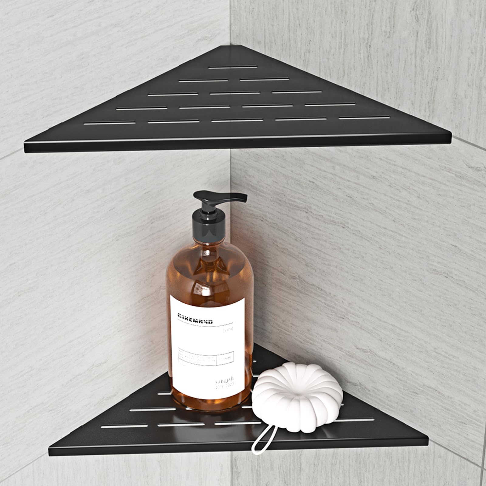 Baltes Stainless Corner Shower Shelf - 10" Black 304 Stainless Steel Floating Shower Shelves, Bathroom Shower Shelf for Tiled Wall, No Drill,Pack of 2