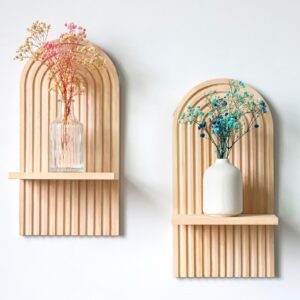 yiya 2 pcs boho wooden rainbow wall shelves floating shelves for wall rainbow arch boho floating shelves modern boho wall shelf for living rooms bathroom display