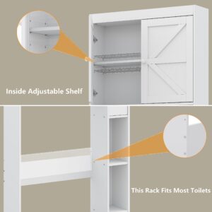 furomate Over The Toilet Storage Cabinet with Barn Doors, 32.3''W Free Standing Toilet Storage Shelf Space Saver with Adjustable Bottom Bar, White