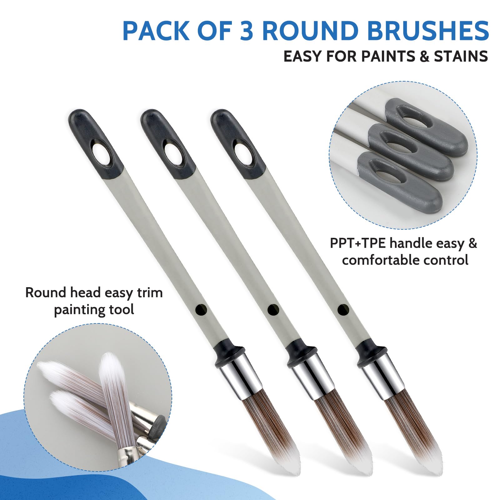 3 Pcs Paint Brushes for Painting Walls 0.37 Inch Small Paint Brush, Trim Paint Brushes Edge Painting Tool for Baseboards Furniture House Wall Corners Detail Paint Edger Brush and Touch Up Painting