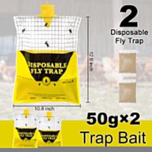 2 Pack10.8 * 12.6 Inch Big Fly Traps Disposable Bag Outdoor Hanging with Natural Baited, Mosquito Bug Flying Insect Trap Catchers Killer, Stable Horse Fly Hunter Trap Control for Barn Ranch