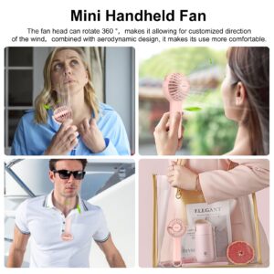 NONLOCK 2 IN 1 Portable Handheld Fan,Mini Personal Fan,Neck Fan,Powerful Cooling Fan,Small Desk Fan,Quiet Hand Fan,Camping Beach Travel Fan,USB Rechargeable, Birthday Gifts for Women Men(Pink)