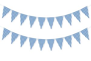 vilifever 2 pieces blue checkered flags banner, double sided blue and white gingham bunting garland for summer bbq picnic wedding baby shower birthday party decorations supplies