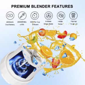 Portable Blender, Yidata Personal 16 Oz Rechargable Smooth Blender with Ultra-sharp Blades Handheld Blender for Travel, Office & Sports (White)