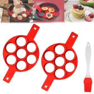 flip n cook silicone pancake mold - reusable, perfect egg rings for frying eggs, english muffin ring, pancake maker 2pcs