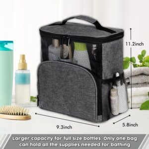 Portable Shower Caddy Dorm, Hanging Shower Bag for Camping Drain from Bottom - College Dorm Room Essentials for Guys Mesh Shower Tote Bag with Hook - Travel Men Women, Gray