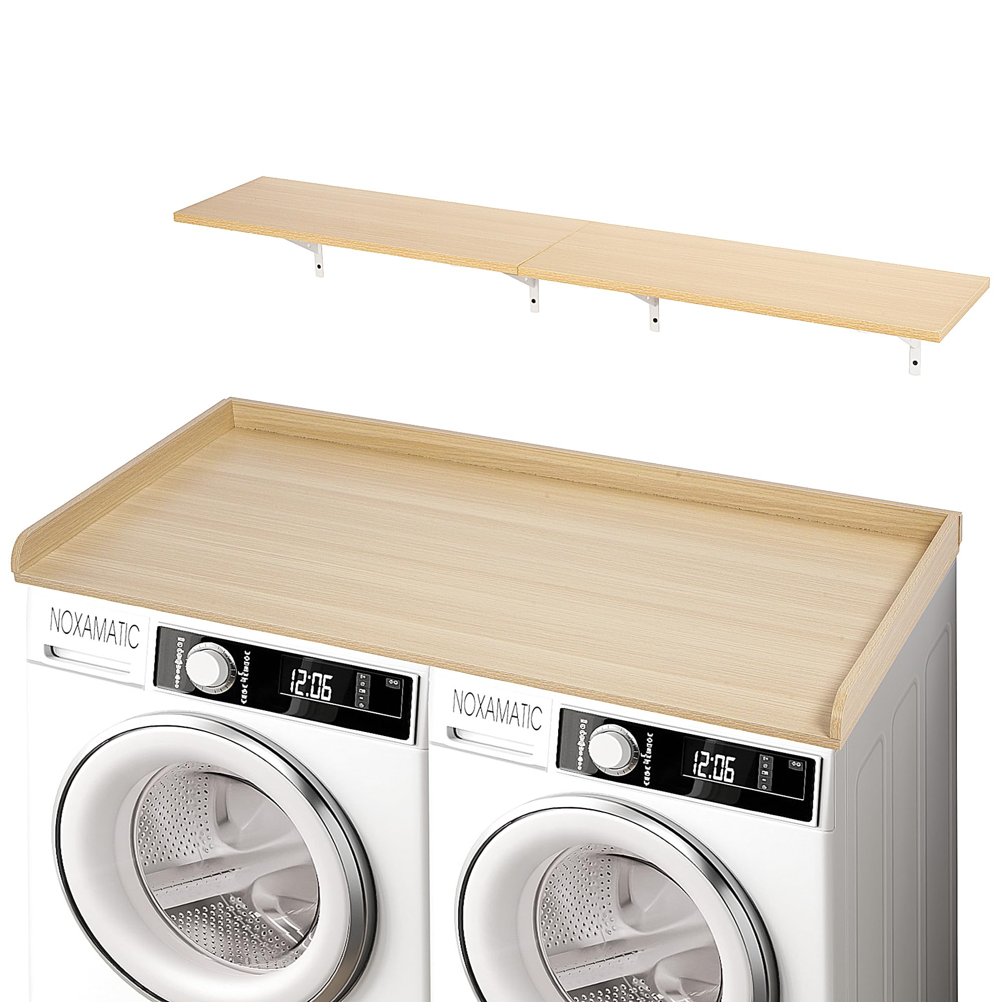 Gtouse Washer Dryer Countertop and Shelves, 54x27.5inch, Laundry Countertop Over Washer and Dryer, Wood Cover for Washer and Dryer Top with Edge Rails, Dryer Countertop